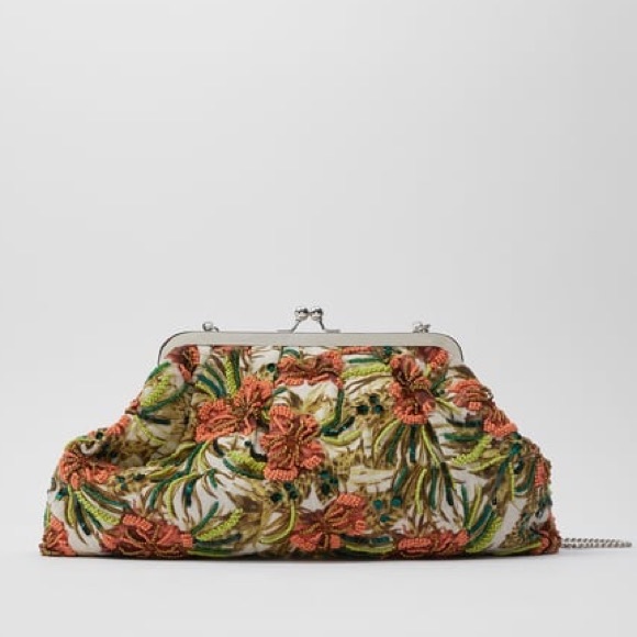 Zara | Bags | Zara Floral Print Beaded Crossbody Bag | Poshmark